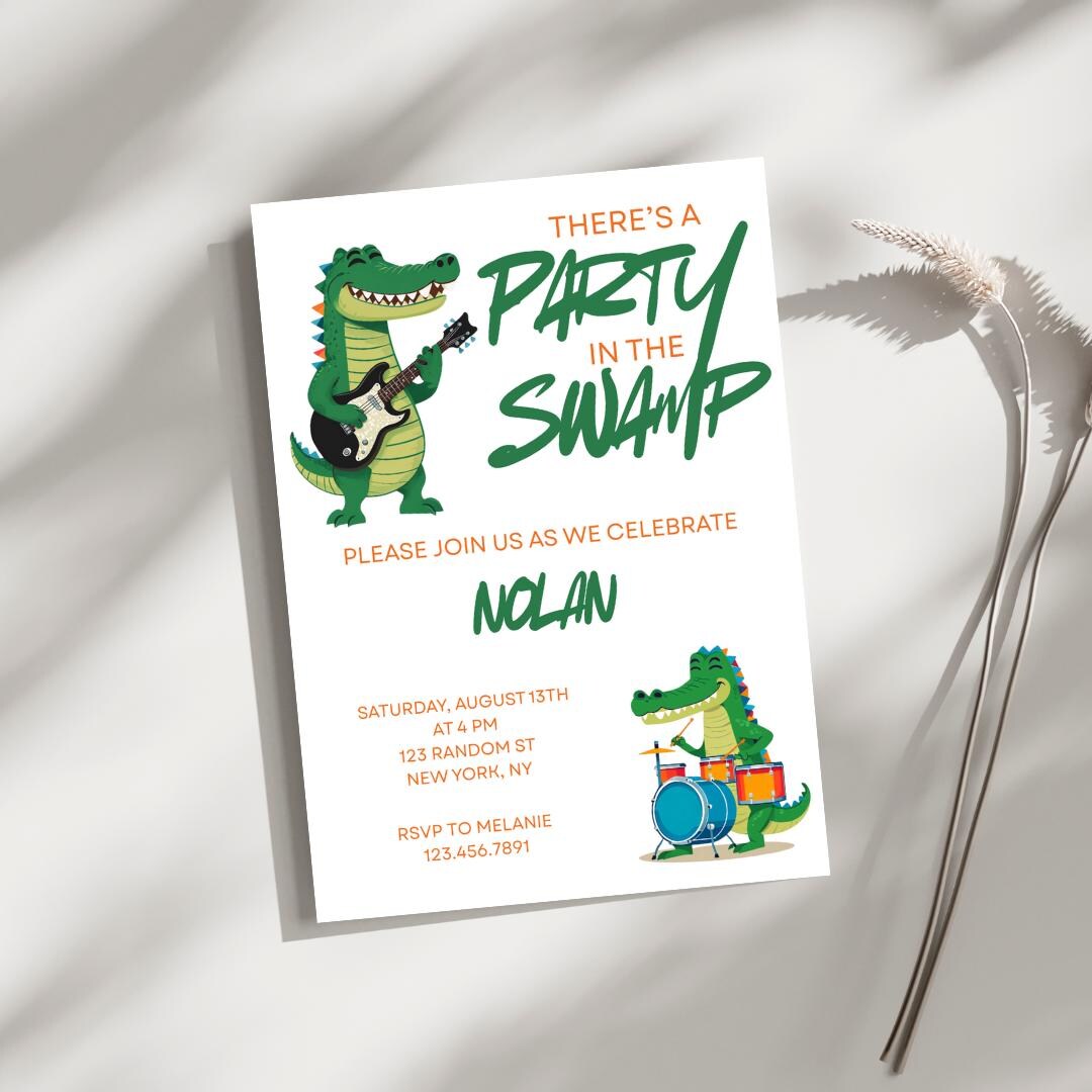 Party in the Swamp Invite, Boy Birthday Canva Template, Alligator Theme ...
