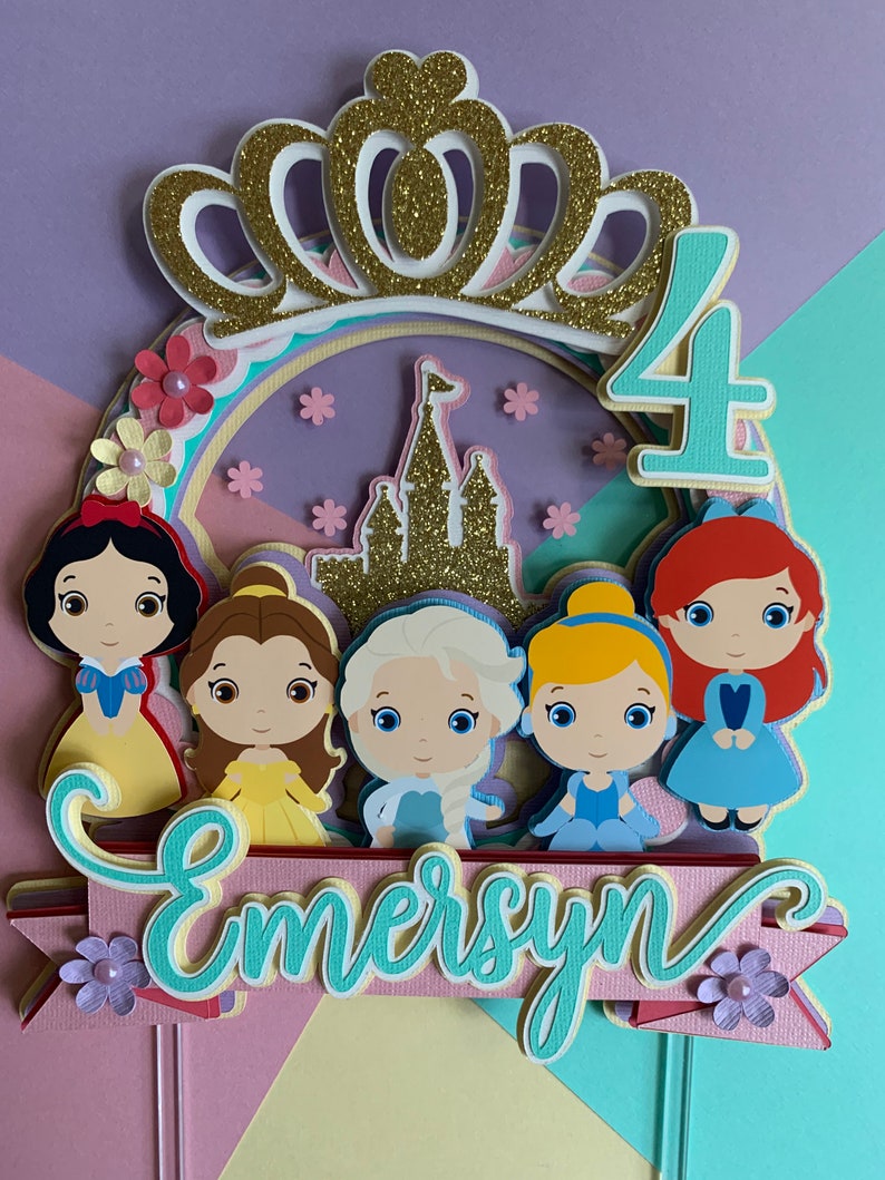 Princesses Cake Topper Disney Princesses Birthday Belle - Etsy