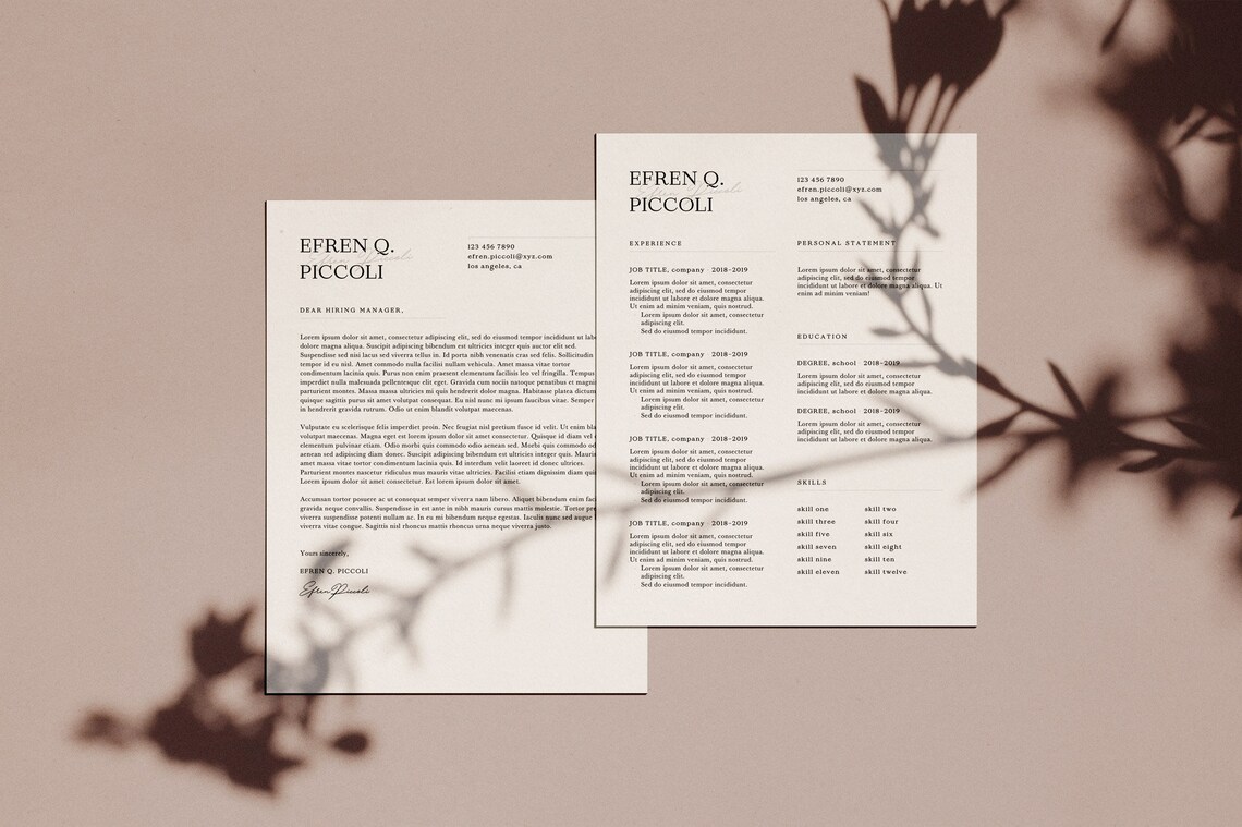 EFREN Resume Template, Professional Resume Template, Resume and Cover ...