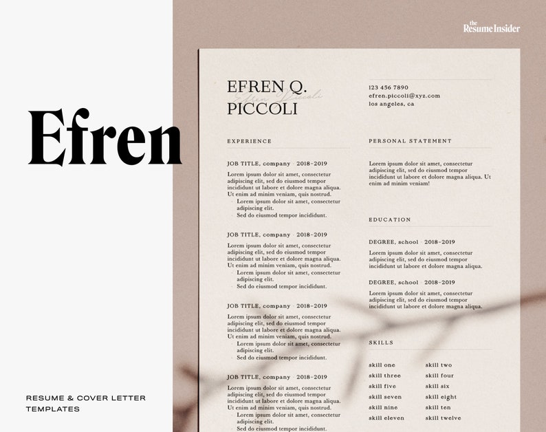 EFREN Resume Template, Professional Resume Template, Resume and Cover ...
