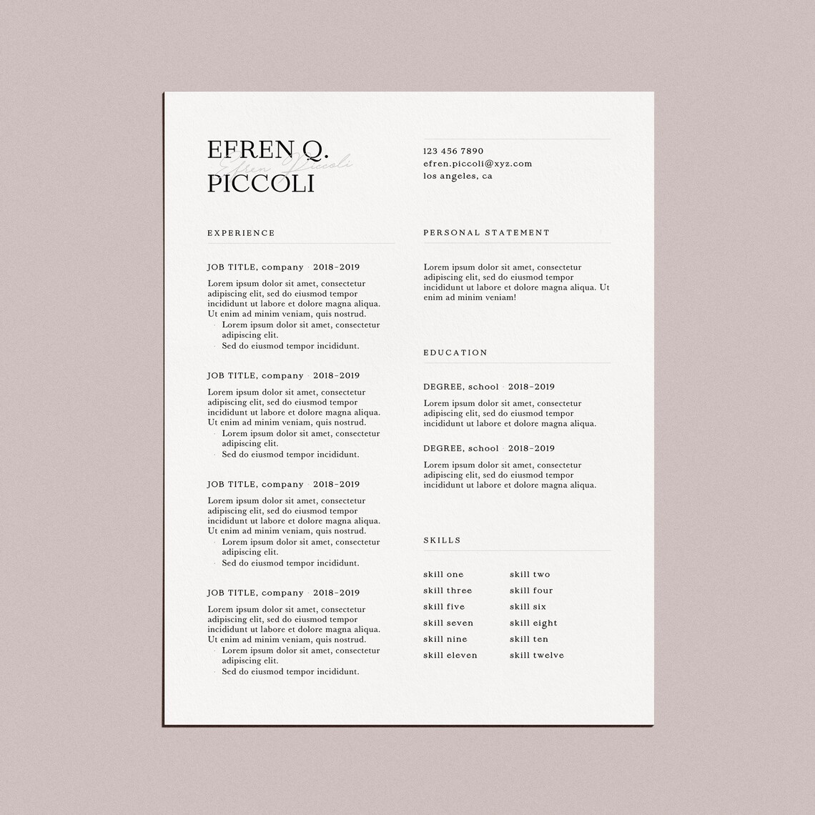 EFREN Resume Template, Professional Resume Template, Resume and Cover ...