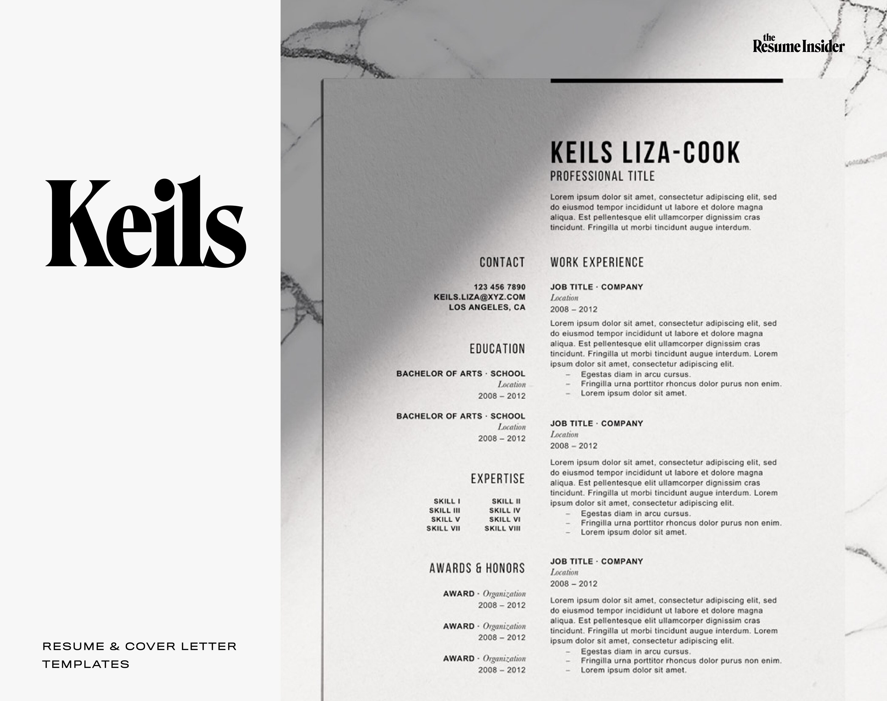 KEILS Resume Template, Professional Resume Template, Resume and Cover ...