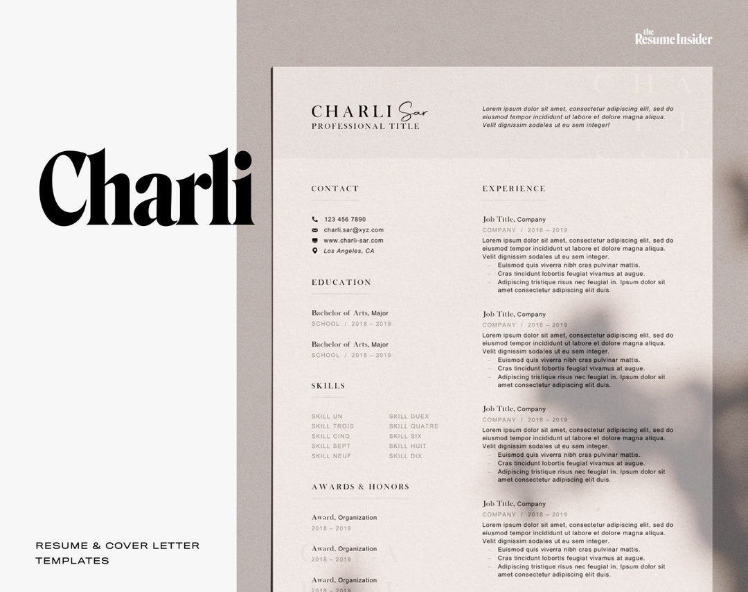 CHARLI Resume Template, Professional Resume Template, Resume and Cover ...