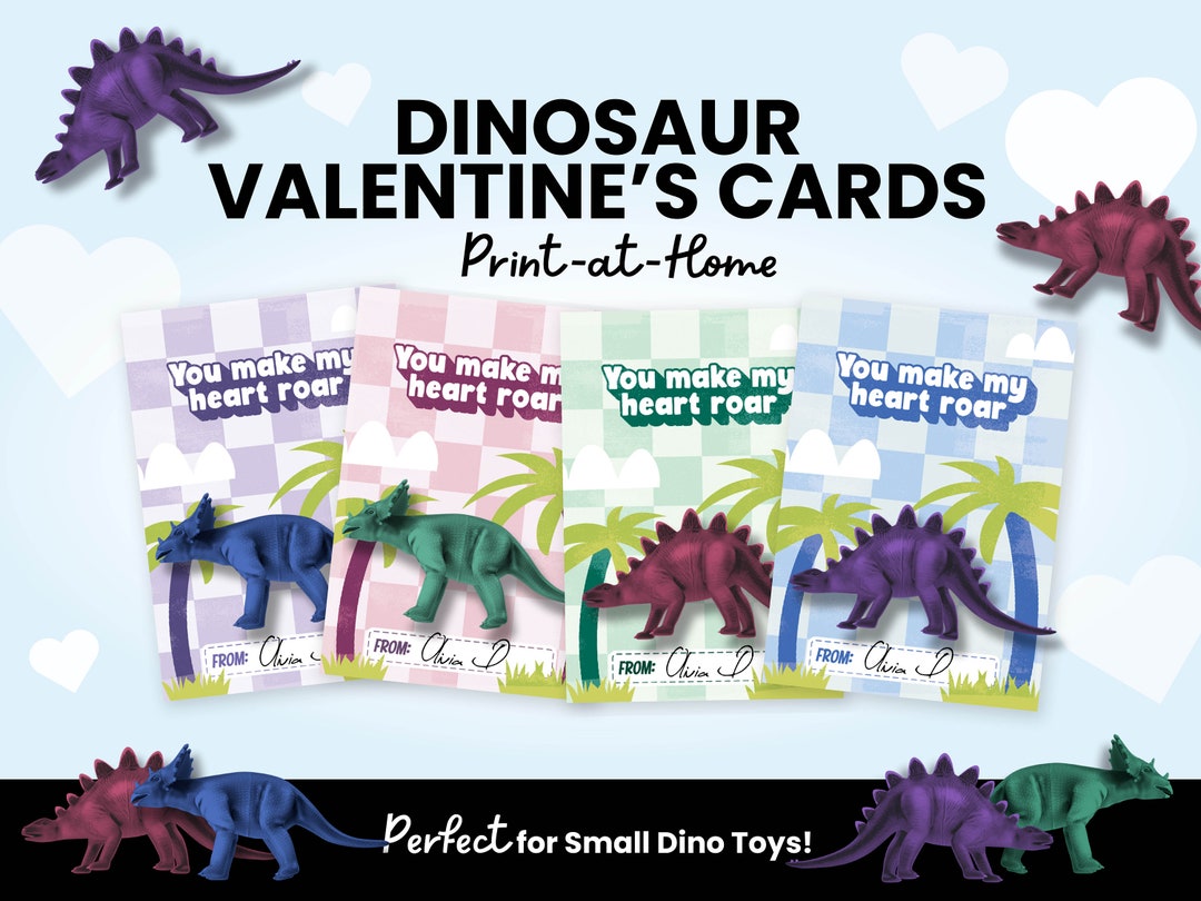 Dinosaur Printable Valentine's Day Card, Dino Classroom Valentine Card ...