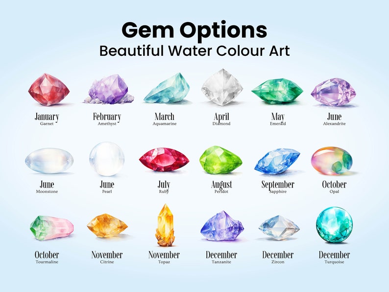 Personalized Gems Watercolor Birthstone Digital Print - Custom Family ...