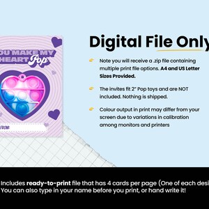 Printable Valentine's Day Cards, Pop It Fidget Toy Card, Instant ...