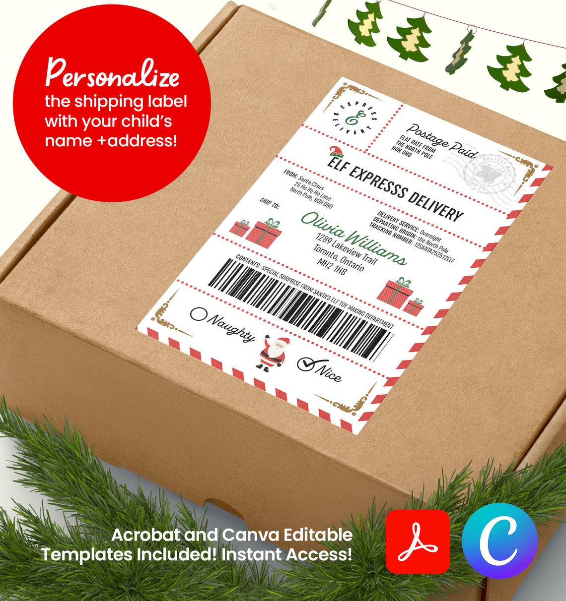 Editable Santa's Shipping Label + Elf Postcard | Christmas Printable ...
