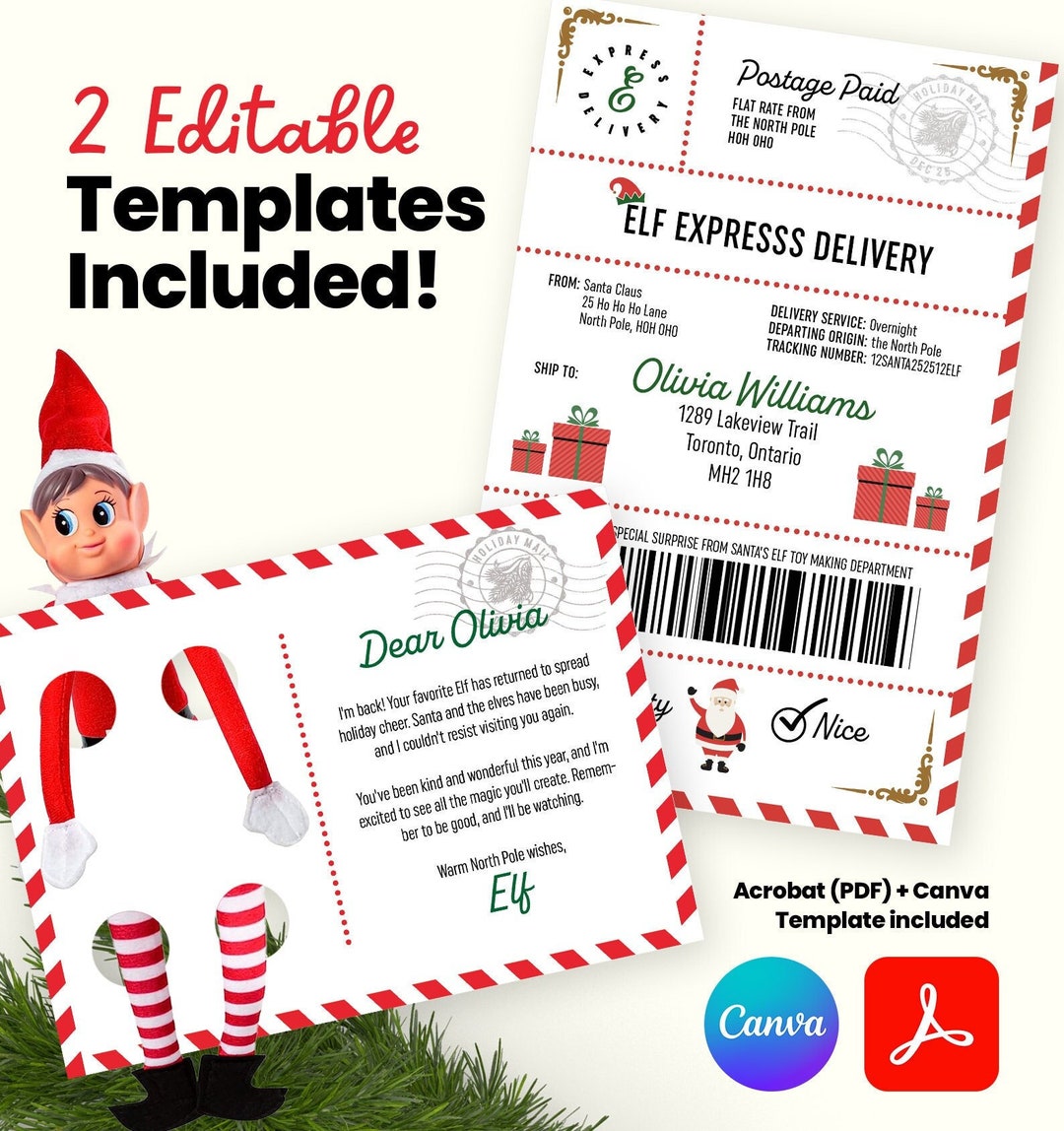 Editable Santa's Shipping Label + Elf Postcard | Christmas Printable ...