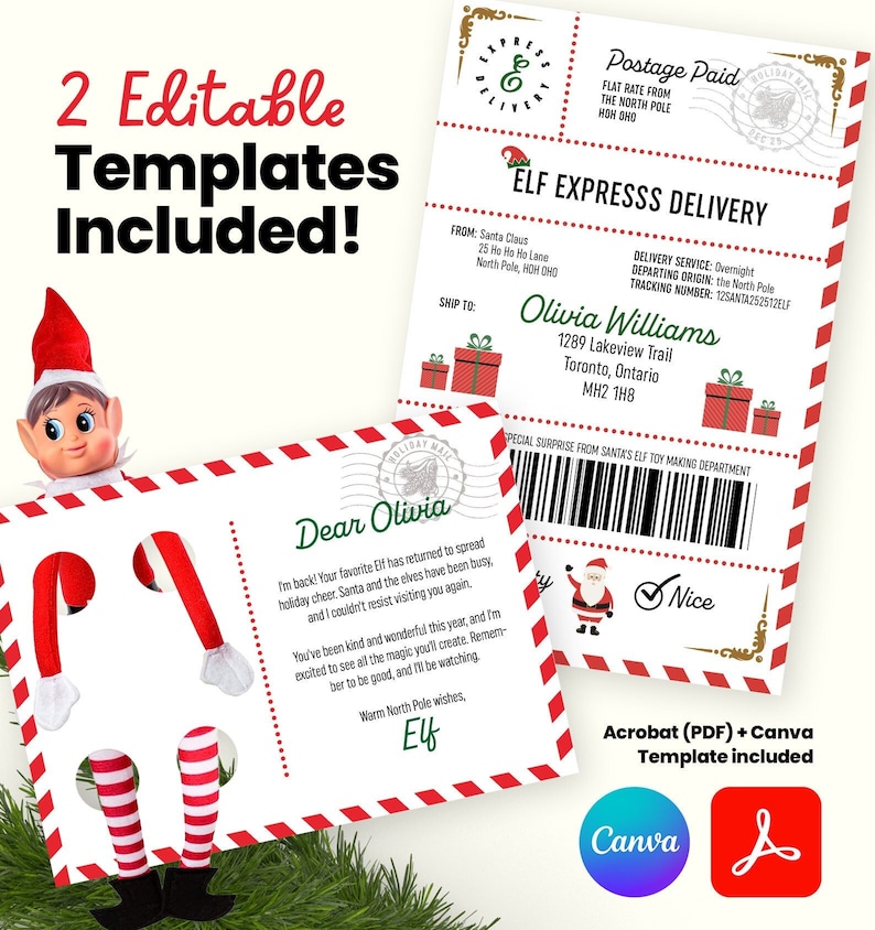 Editable Santa's Shipping Label + Elf Postcard | Christmas Printable ...