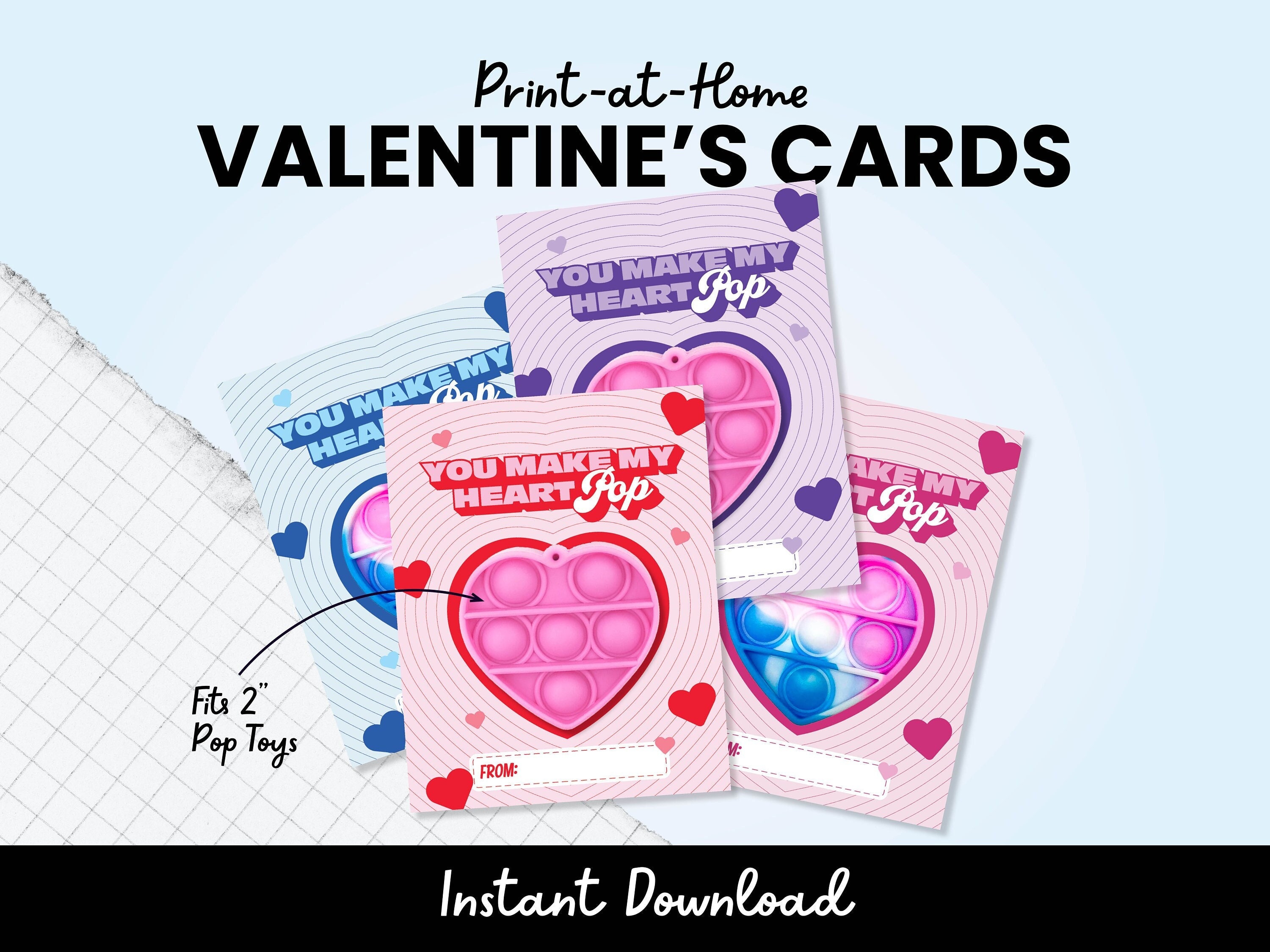 Printable Valentine's Day Cards, Pop It Fidget Toy Card, Instant ...