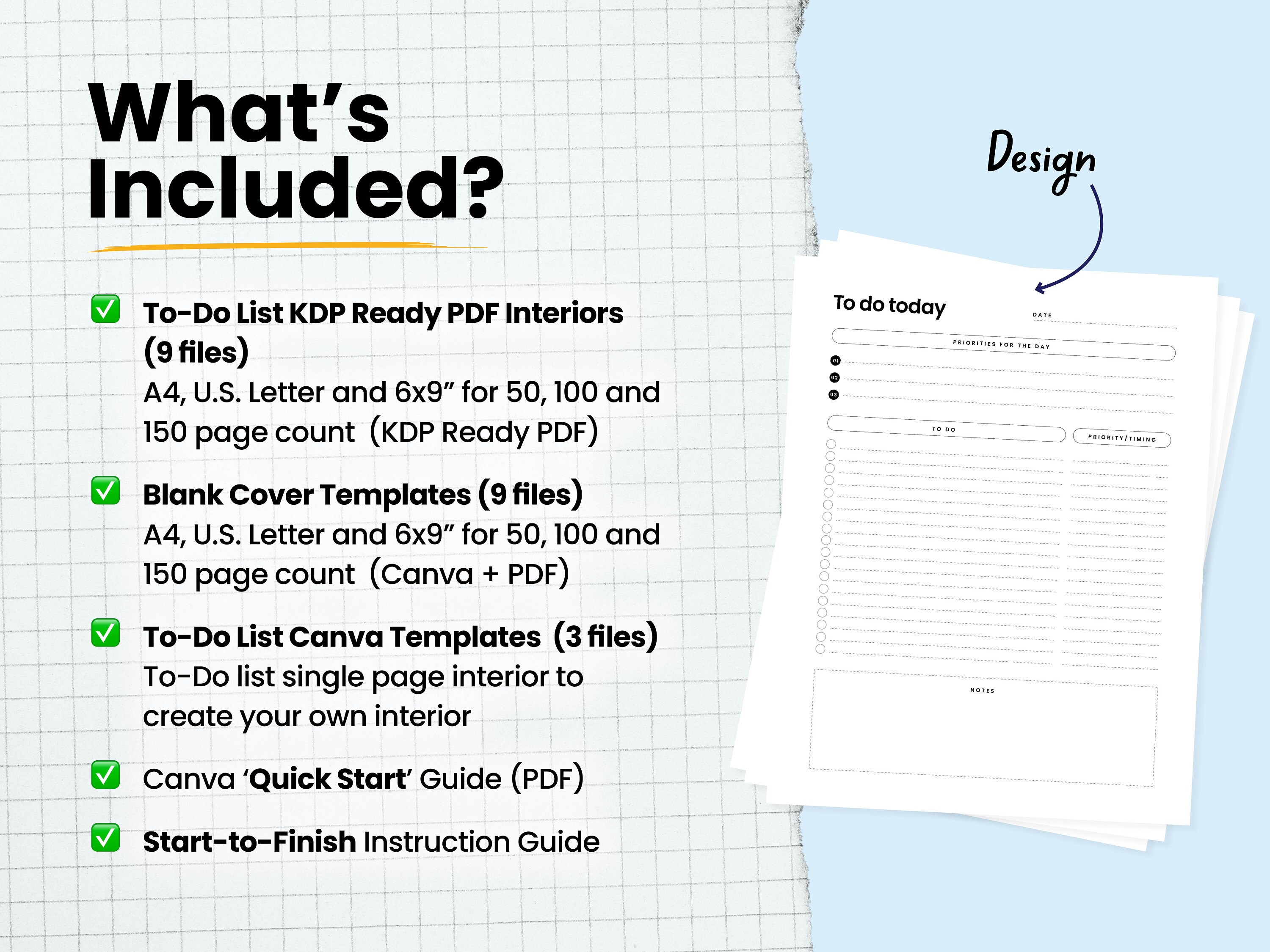 To-do List Template for KDP, 9 PDF Interior Manuscripts and Cover ...