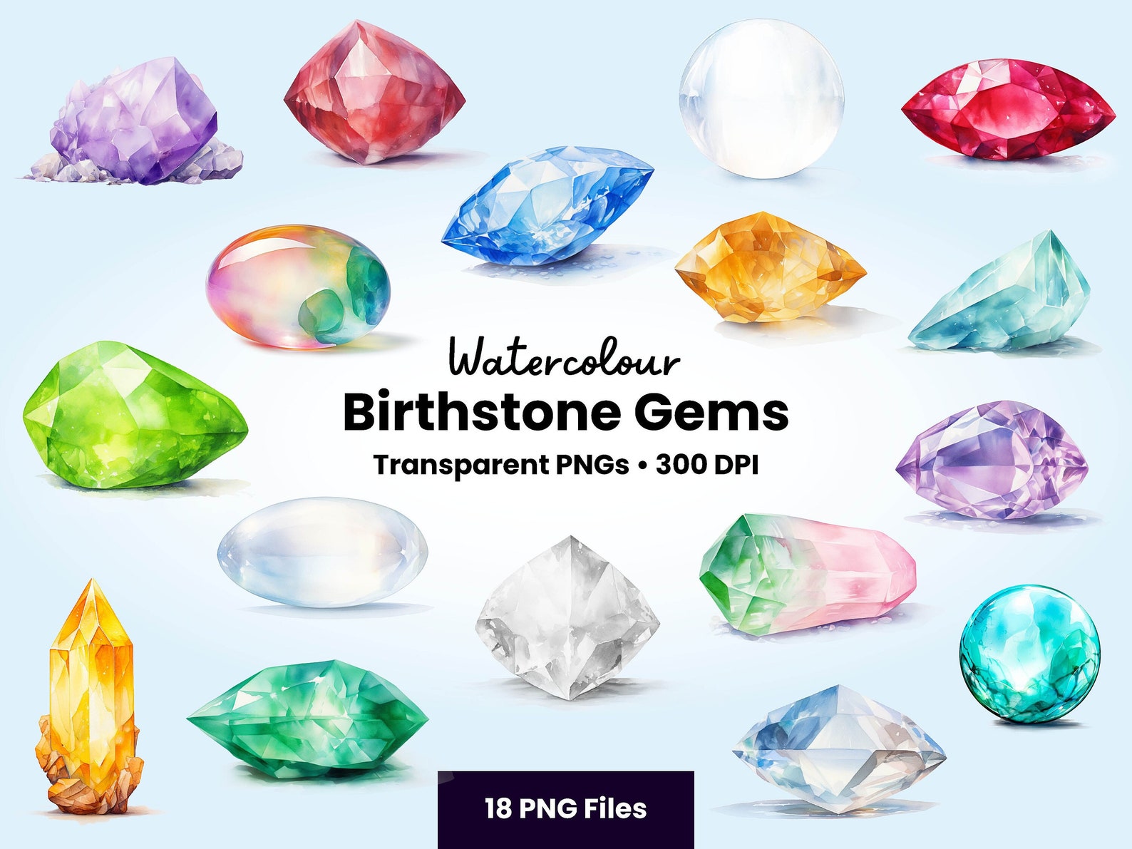 Watercolour Birthstone Clipart for Every Birth Month | High-resolution ...