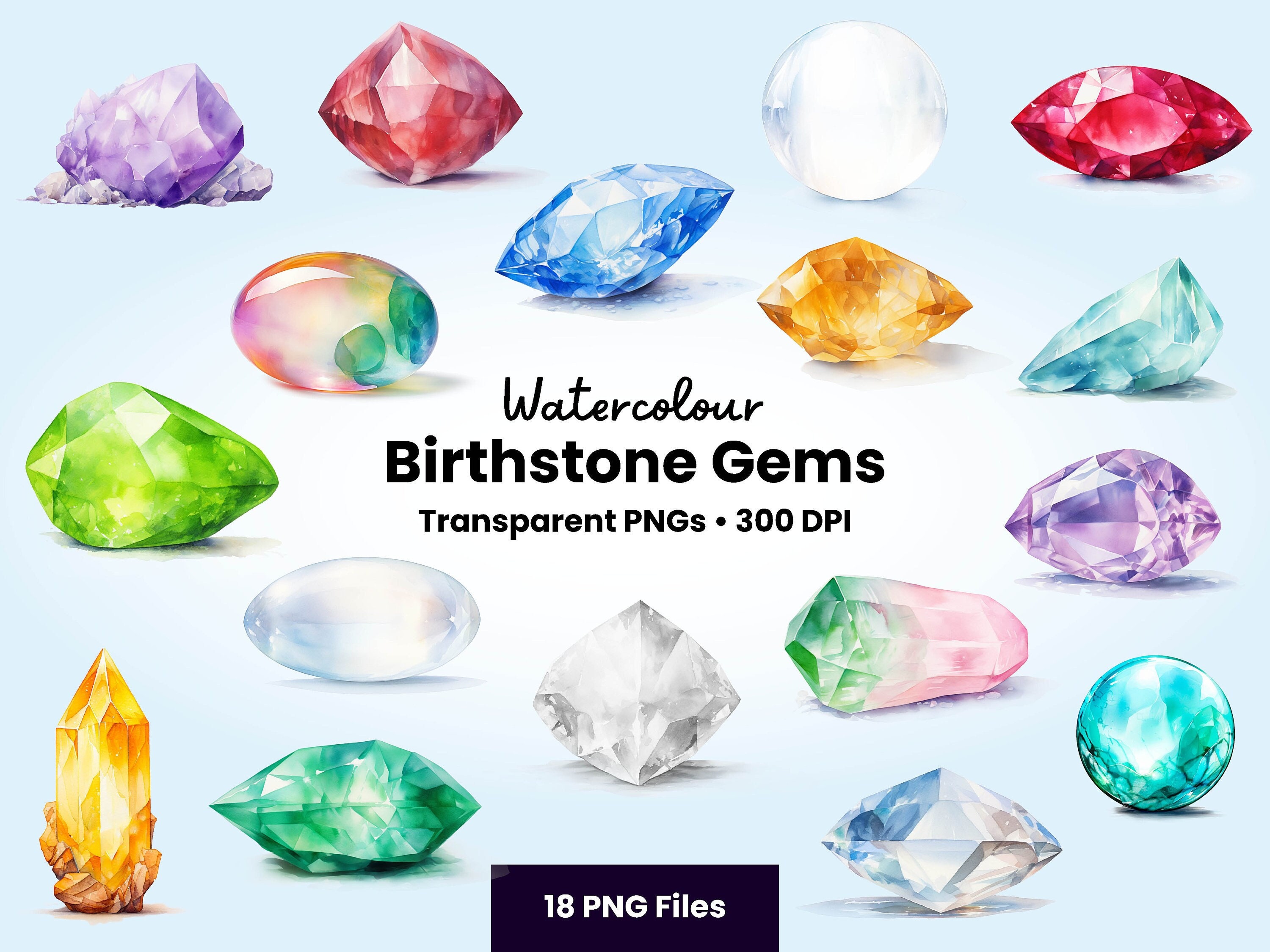 Watercolour Birthstone Clipart for Every Birth Month | High-resolution ...