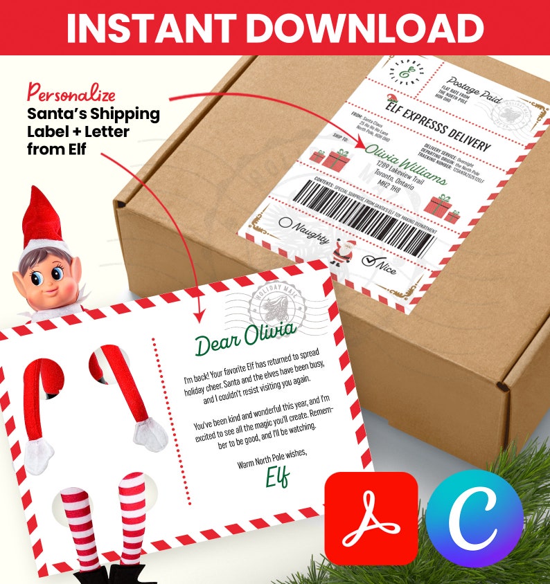 Editable Santa's Shipping Label + Elf Postcard | Christmas Printable ...