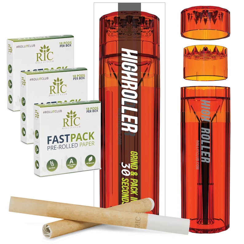 HIGHROLLER Herb Grinder & Cone Loader With 54 Pre-roll Papers Grind N ...