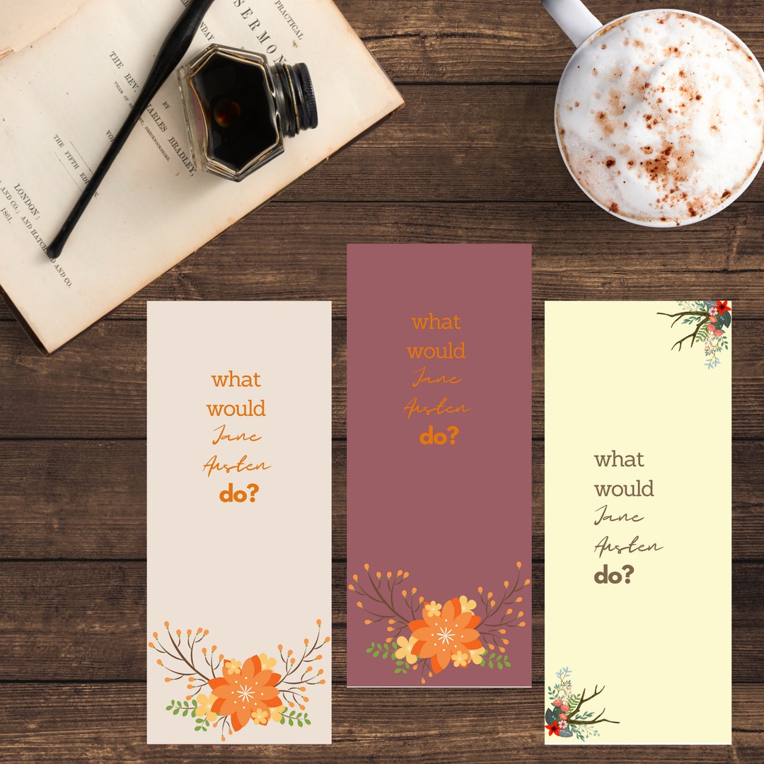 Set of 3 Printable Bookmarks Jane Austen Inspired, Bookmark Jane Austen ...