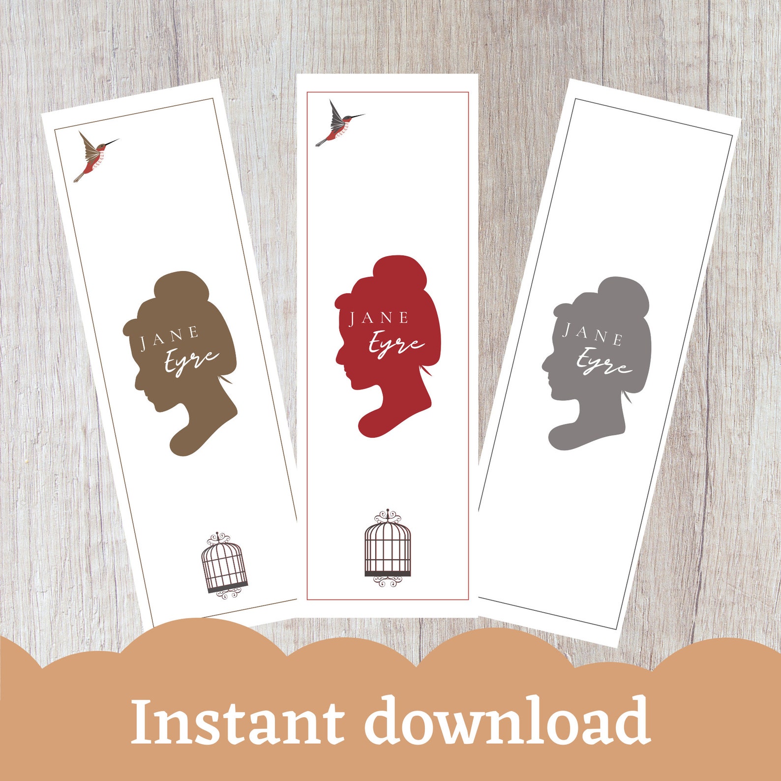Set of 3 Printable Bookmarks, Printable Bookmarks Jane Eyre Inspired ...