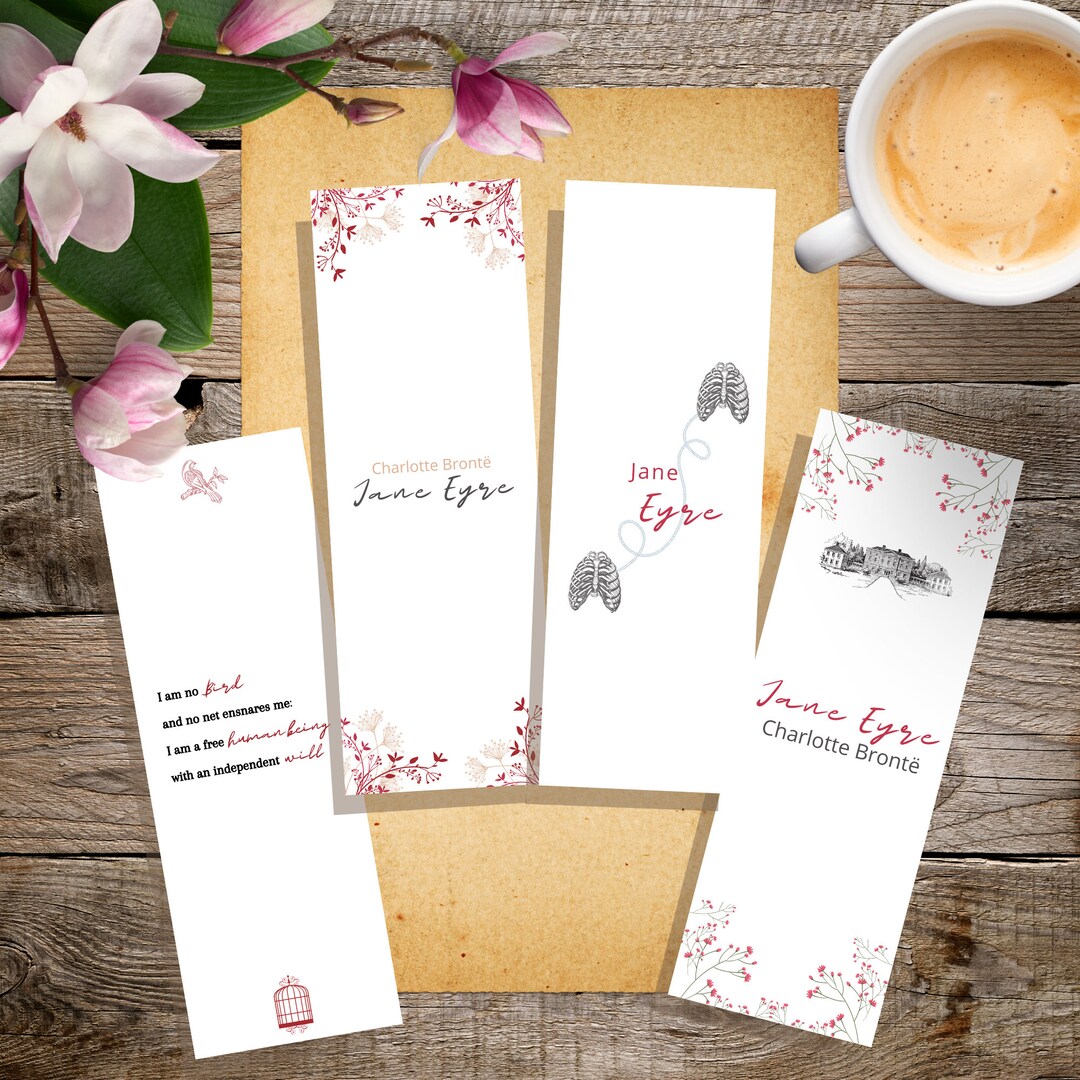 Set of 4 Printable Bookmarks, Jane Eyre Inspired, Bookmark Jane Eyre ...