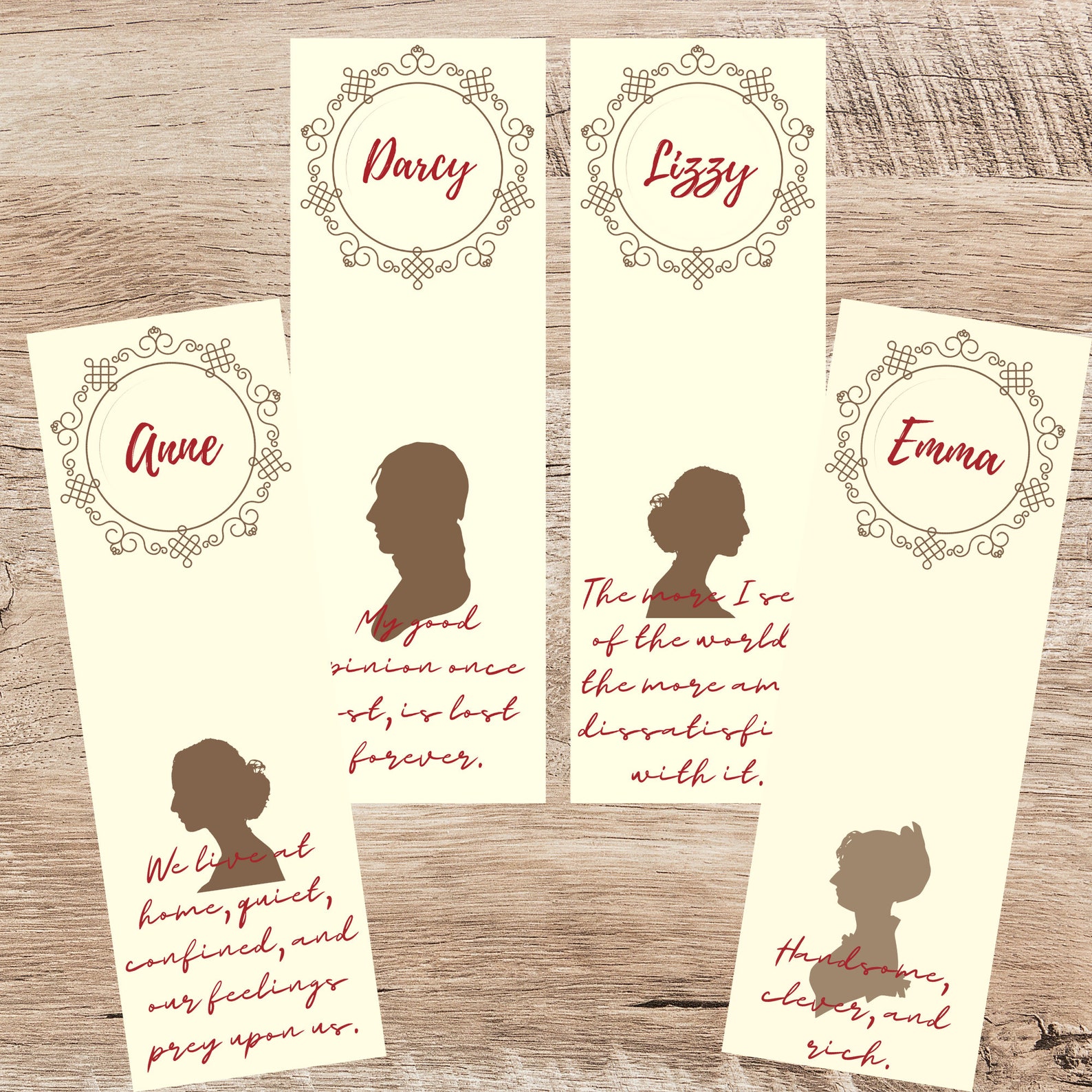 Printable Bookmarks, Printable Bookmarks Jane Austen Inspired, Jane ...