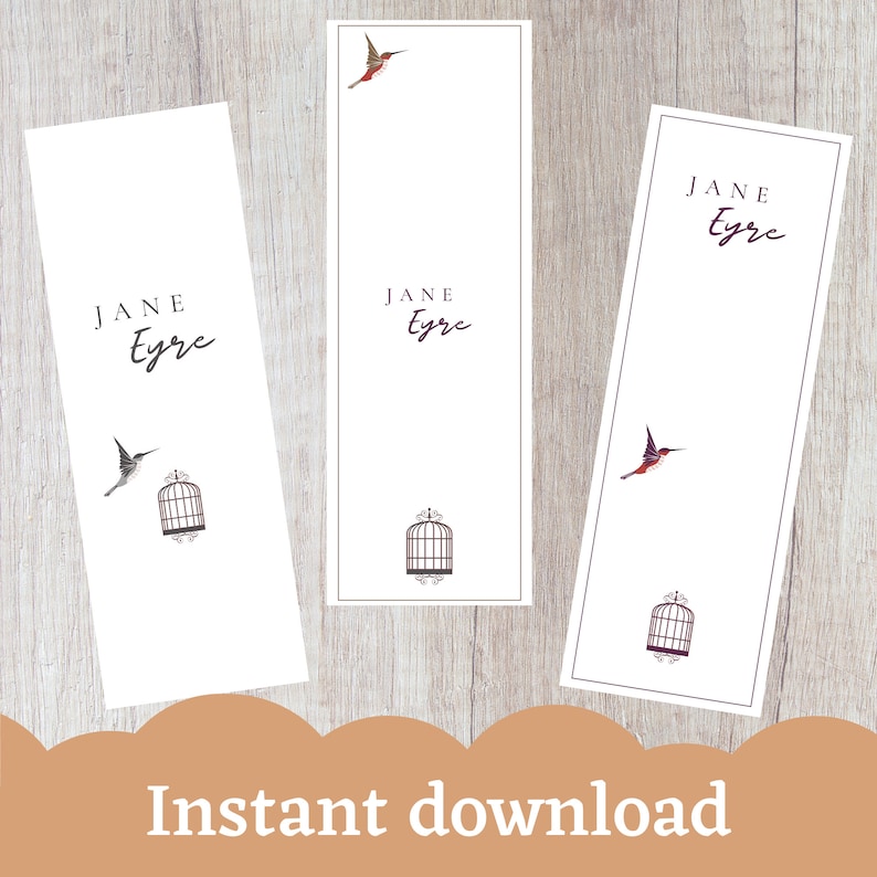 Printable Bookmarks, Printable Bookmarks Jane Eyre Inspired, Bookmark ...