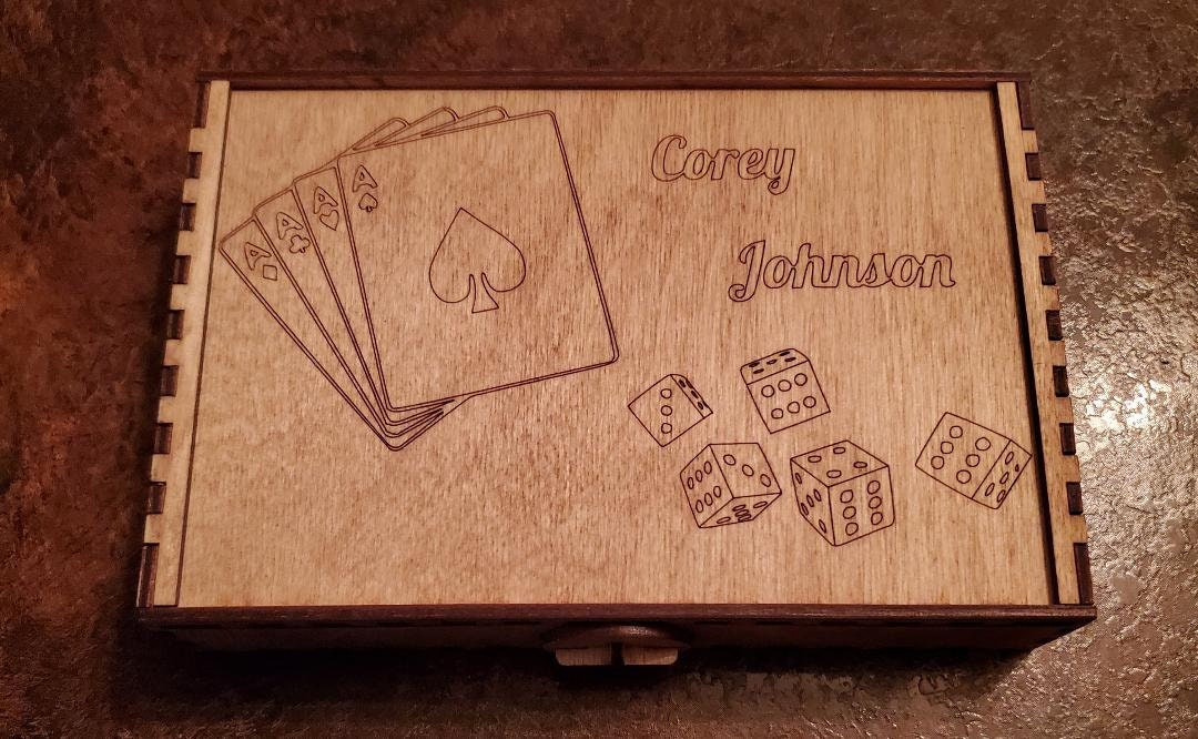 Custom 3mm Birch Wood Laser Engraved Playing Card and Dice Box 3mm BOX ...