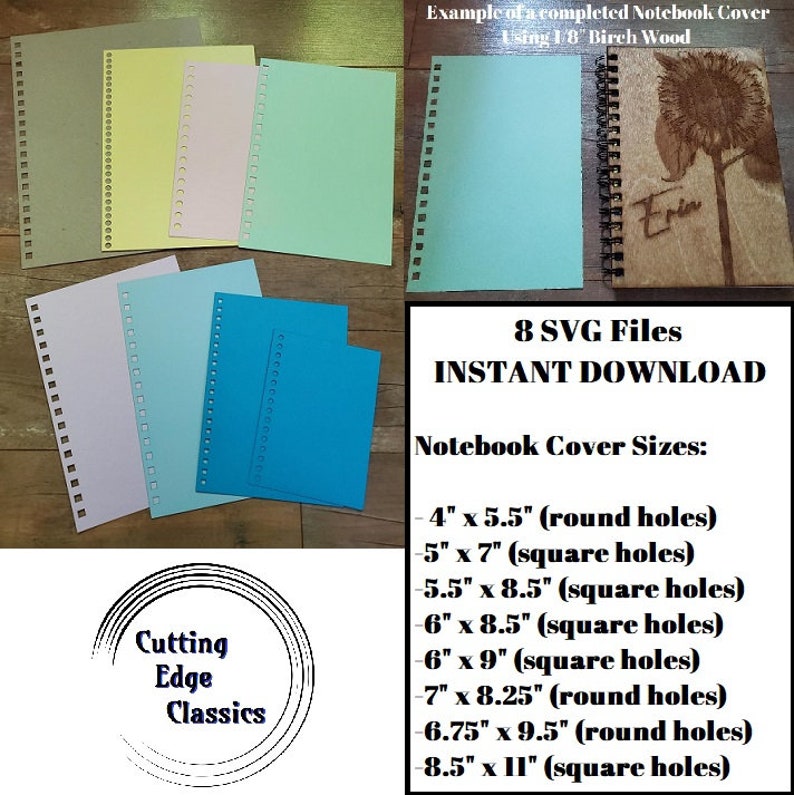 Spiral Notebook Cover Templates Bundle of 8 SVG Laser Cut - Etsy Sweden