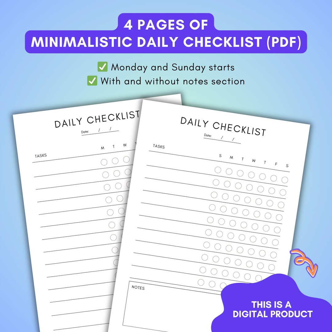 Minimalistic Checklist Printable | Simple Daily Checklist | Printable ...