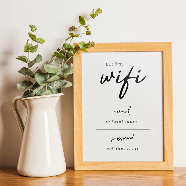 Wifi Password Sign Printable, US Letter Size, 100% Editable Text ...