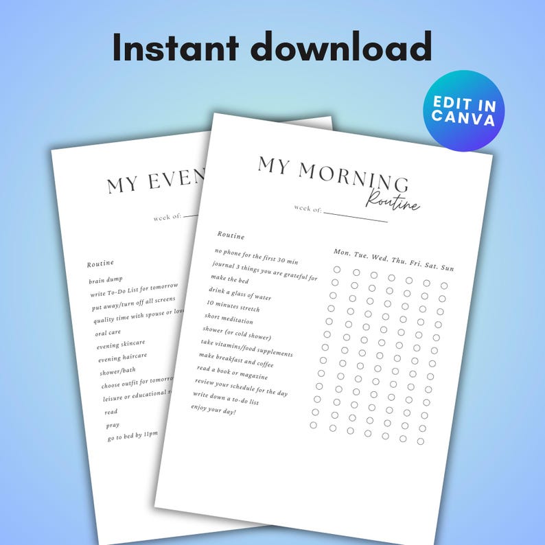 Editable Morning and Night Routine Checklist, Daily Routine Tracker ...