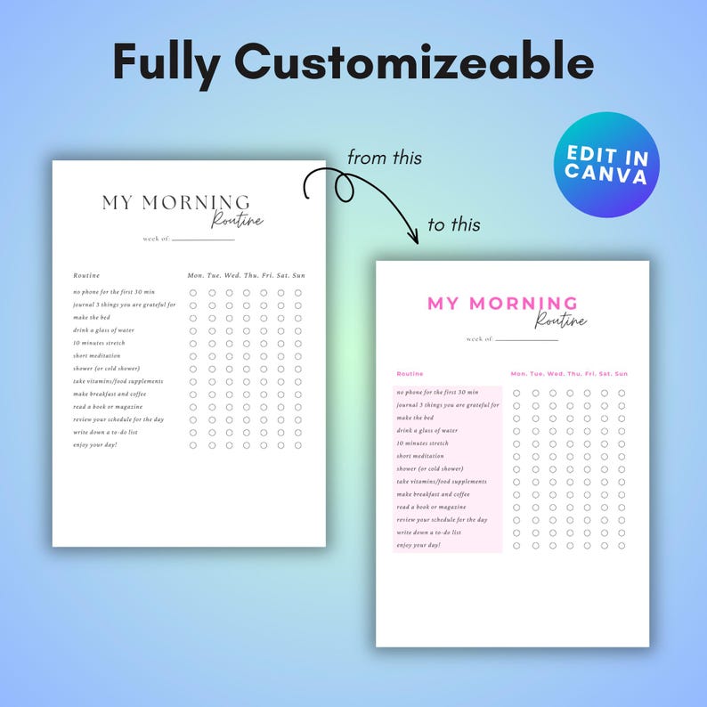 Editable Morning and Night Routine Checklist, Daily Routine Tracker ...