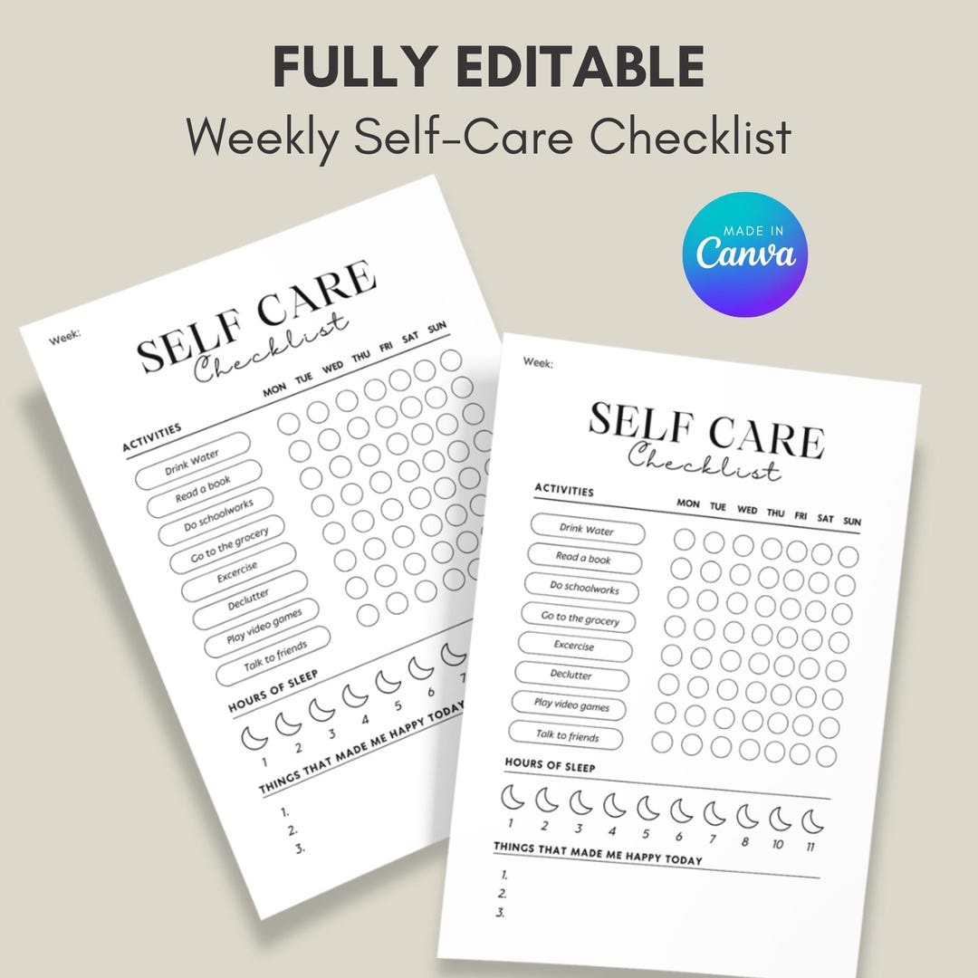 Weekly Self Care Tracker Printable, Daily Self Care Checklist, Routine ...