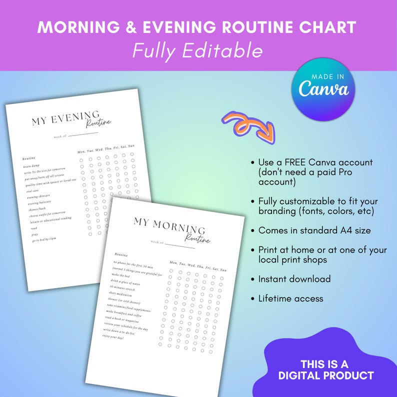 Editable Morning and Night Routine Checklist, Daily Routine Tracker ...