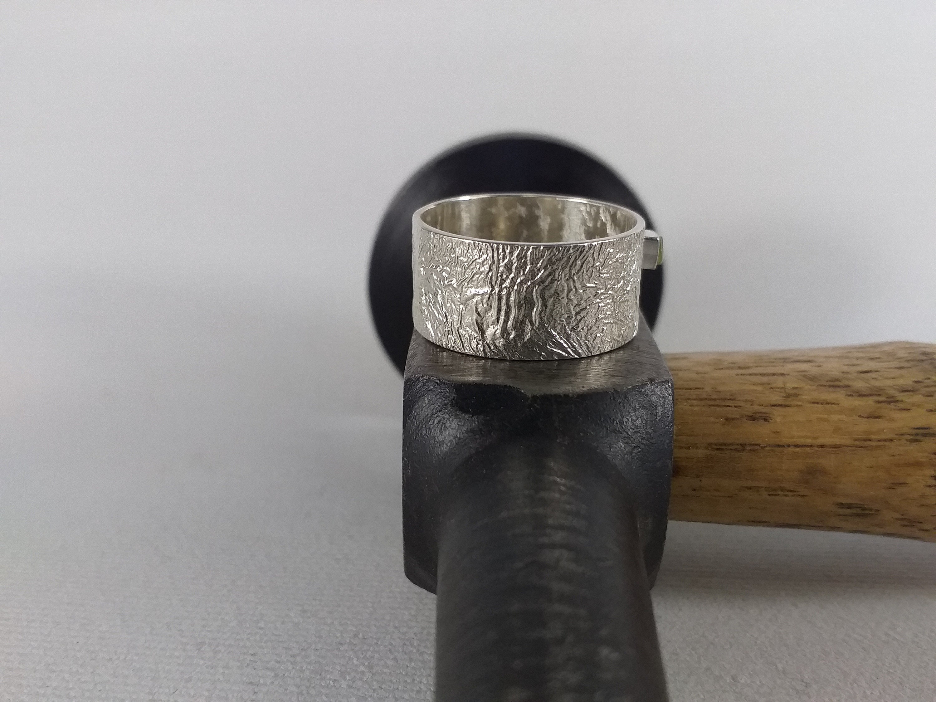 Melted Texture Silver Ring With Natural Raw Olivin Stone ,natulal Stone ...
