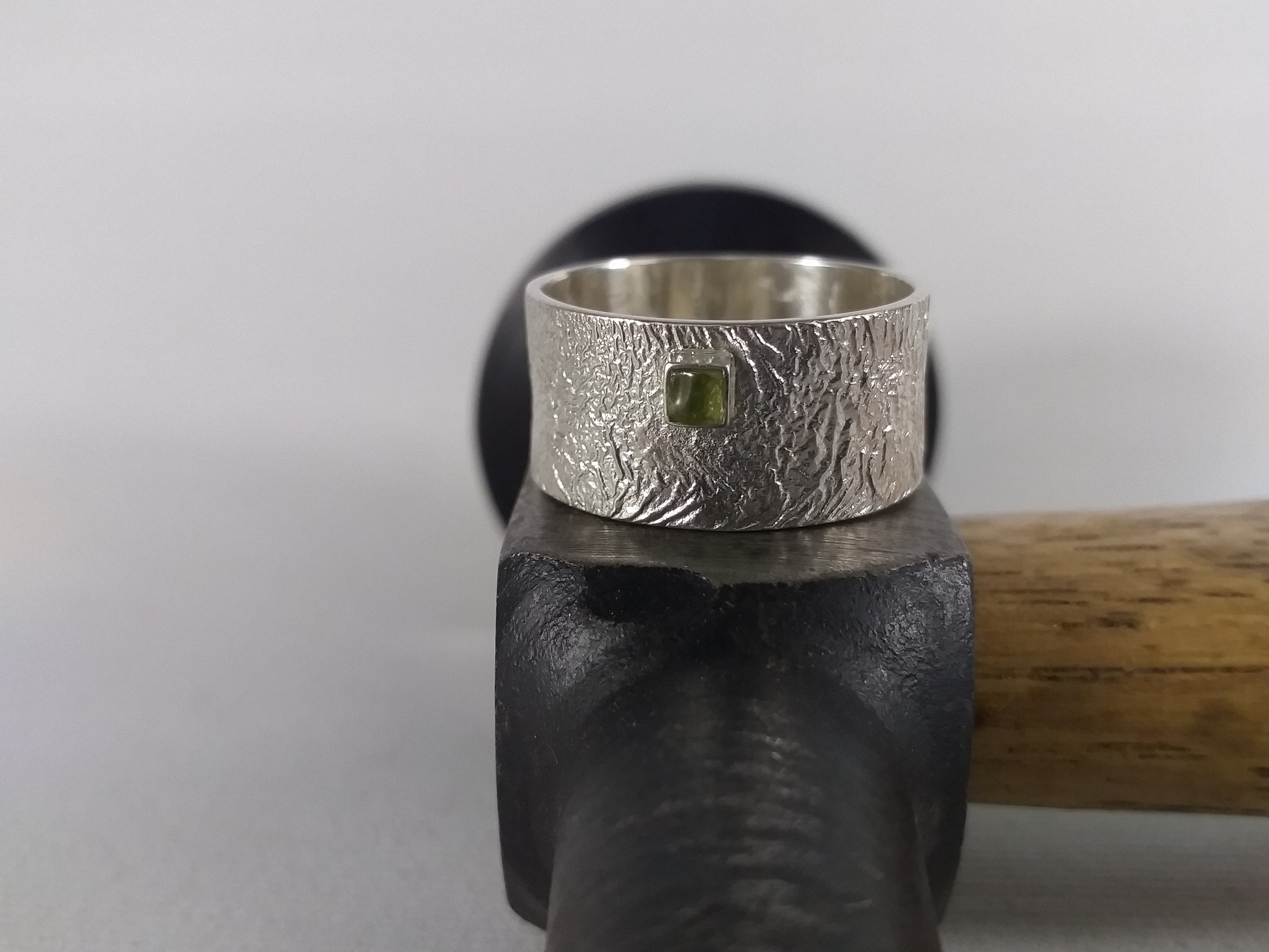 Melted Texture Silver Ring With Natural Raw Olivin Stone ,natulal Stone ...