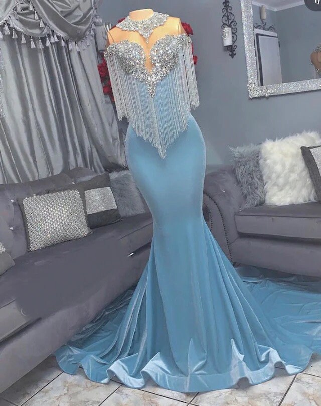 Light Blue Mermaid Prom Dress Evening Gown Homecoming Dress - Etsy