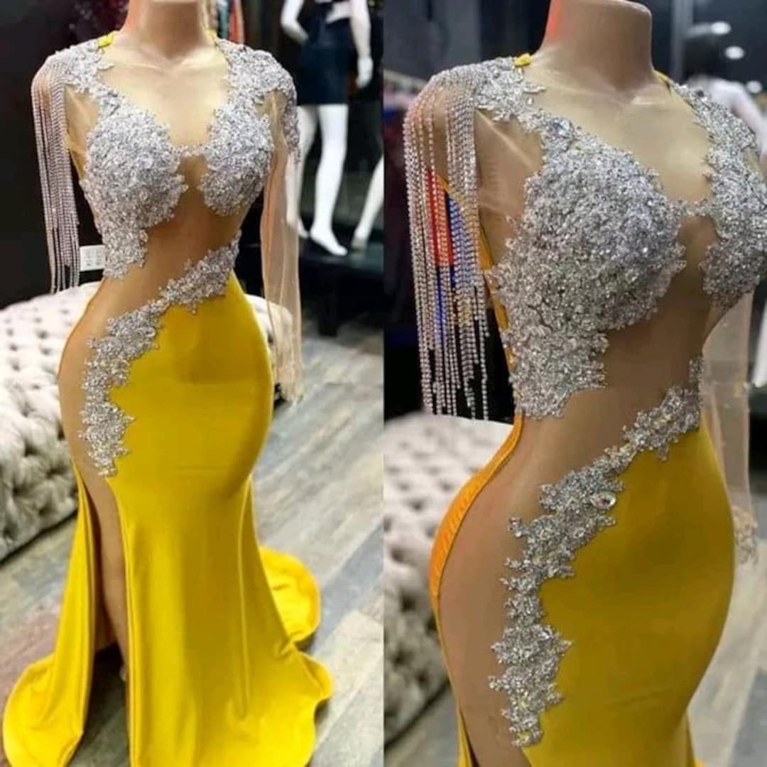Yellow Long Mermaid Prom Dress, Evening Dress, Reception Dress, Fairy ...