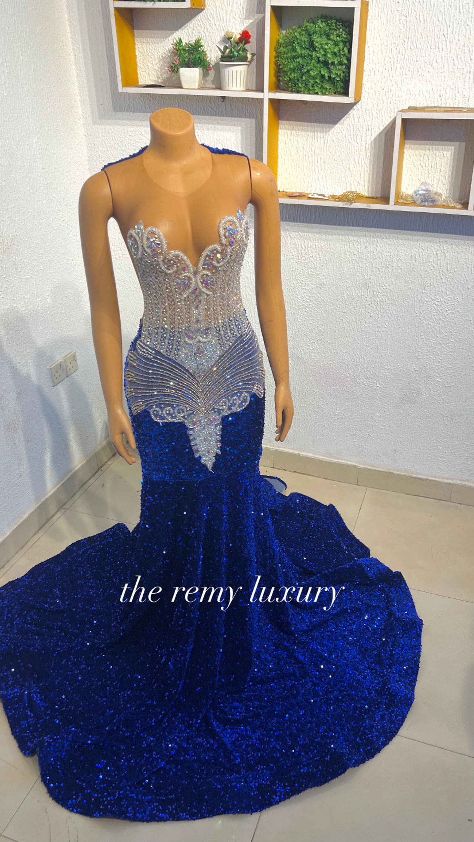 Luxury Shiny Diamond Royal Blue Prom Dress, Homecoming Dress Luxury ...