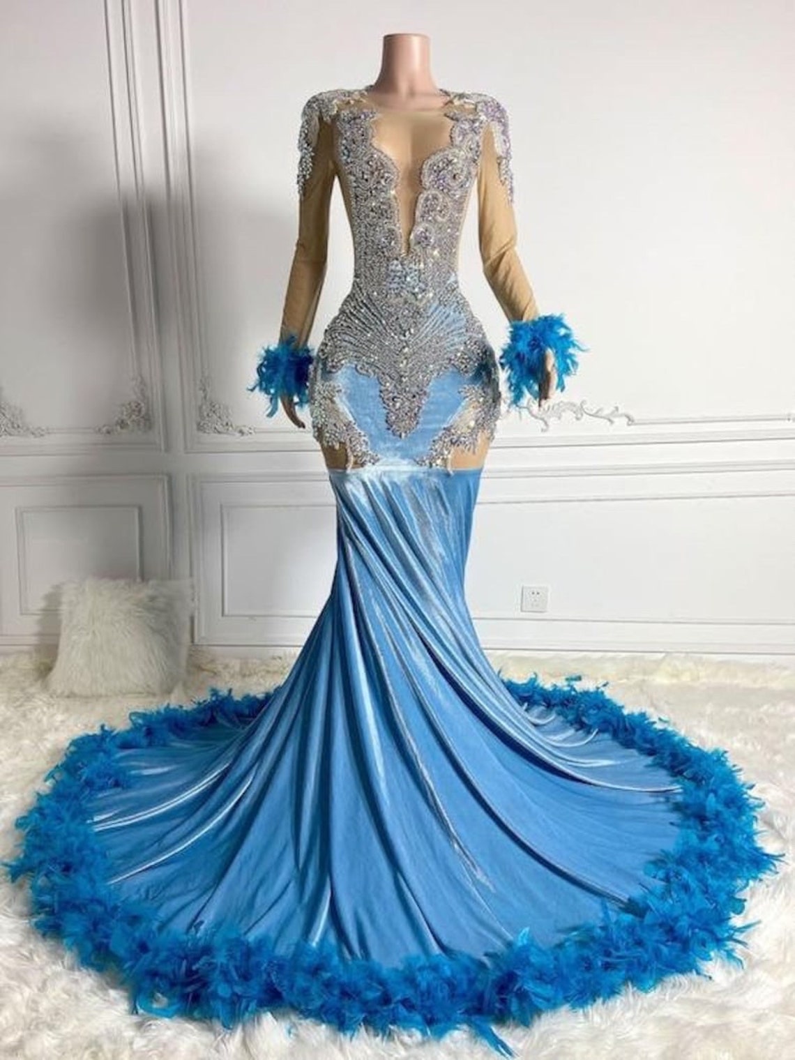 Blue Mermaid Prom Dress Evening Gown Homecoming Dress - Etsy