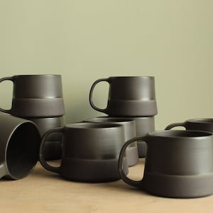 300/400ml Black on Black Handmade Ceramic Mug, Black Ceramic Coffee Cup ...