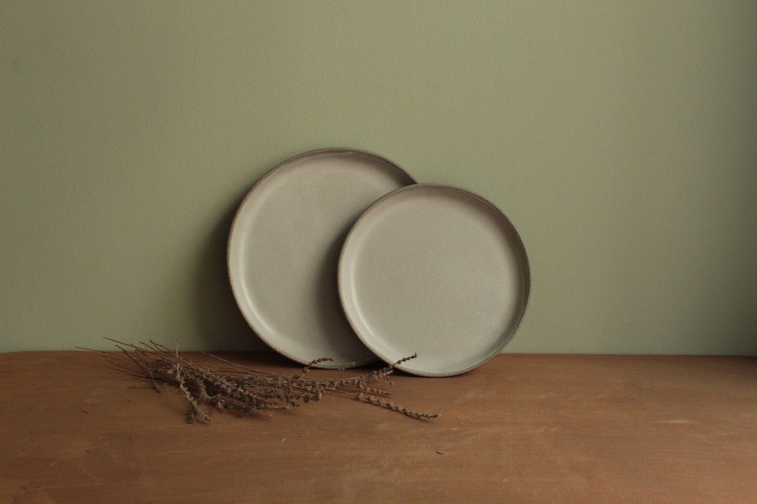Set of 2 Ceramic Side Plates, Handmade Ceramic Plates, Gray and White ...