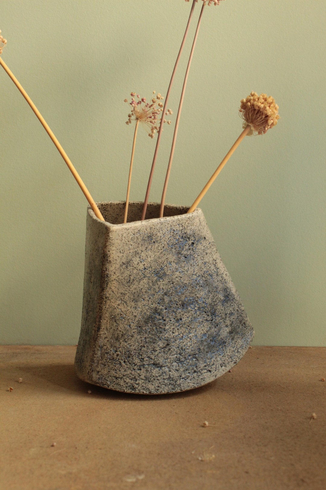 White Stoneware Vase With Notes of Black and Blue, Handmade Ceramic ...