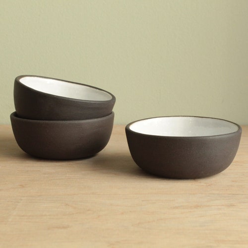 Set of Two Small Bowls Handmade Ceramic Bowls Black and - Etsy
