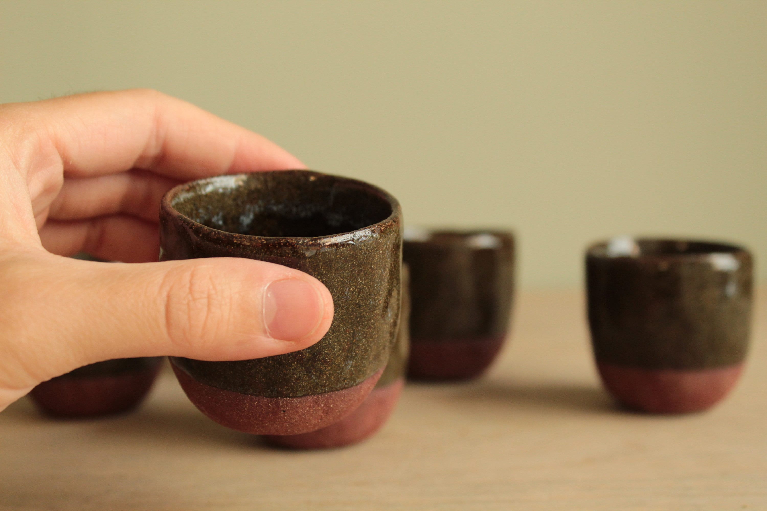 Set of 4 Shot Cups, Ceramic Red-green Shot Cups, Small Cups, Handmade ...