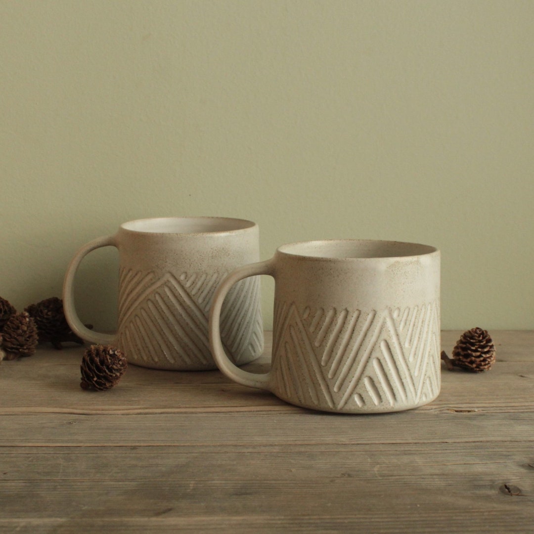 250-300ml Ceramic Mug, White/grey Mug With Texture, Handmade Coffee Mug ...