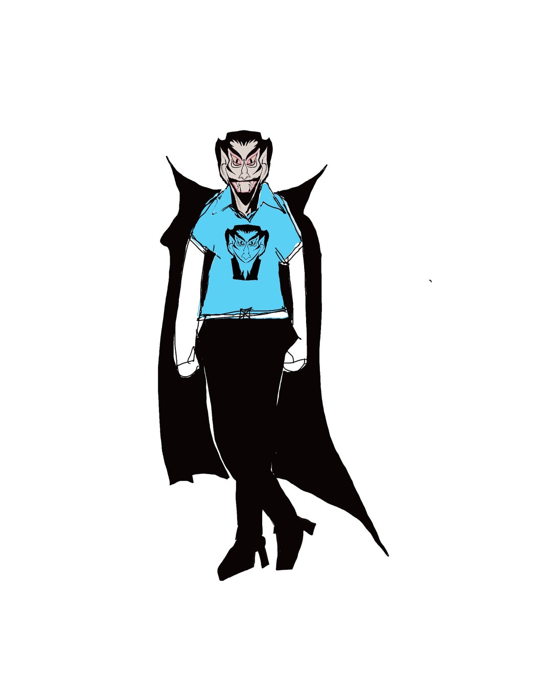 Dracula Romantasy Cartoon Head Sketch Line Art Illustration Black and ...