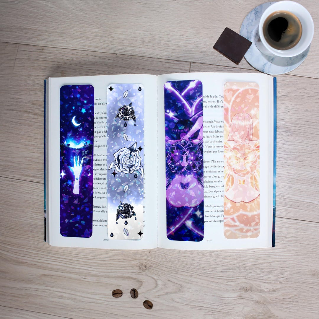 Illustrated Bookmarks With Sparkly Holographic Effect (choose Your ...