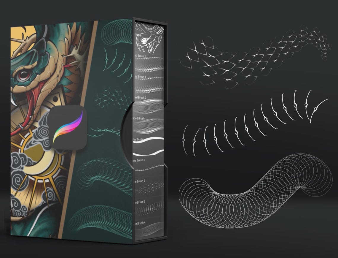 Neotraditional Snake Brush Set: 14 Procreate Tattoo Stamp Brushes ...