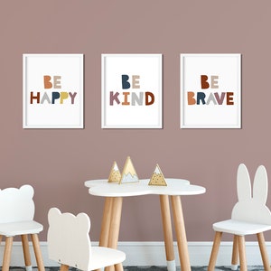 Be Kind Brave Happy Playroom Printable Set 3 Boho Earthy - Etsy