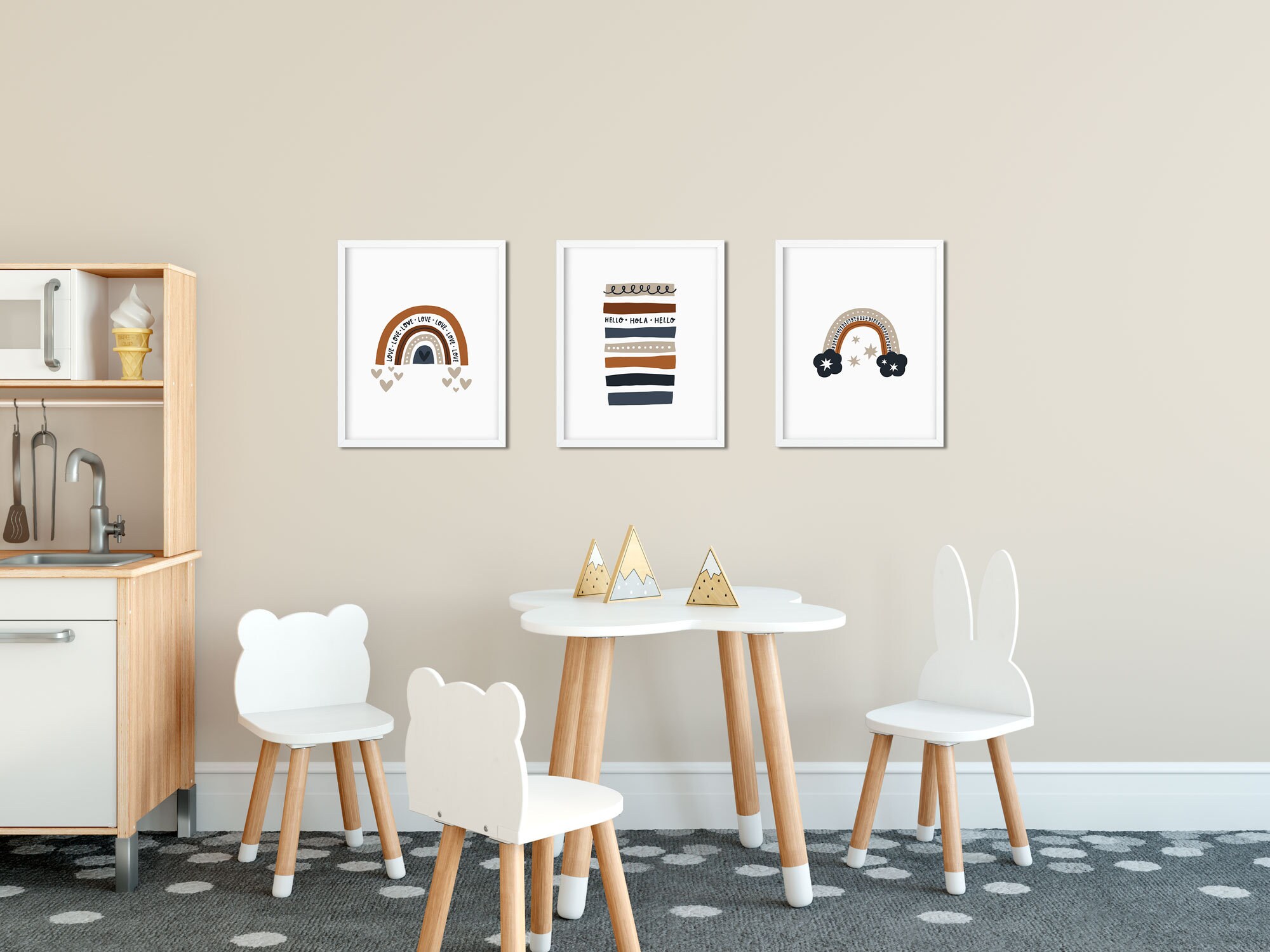 Rainbow Printable Boho Earthy Neutral Nursery Print Kids - Etsy