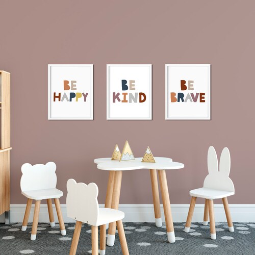 Be Kind Brave Happy Playroom Printable Set 3 Boho Earthy - Etsy